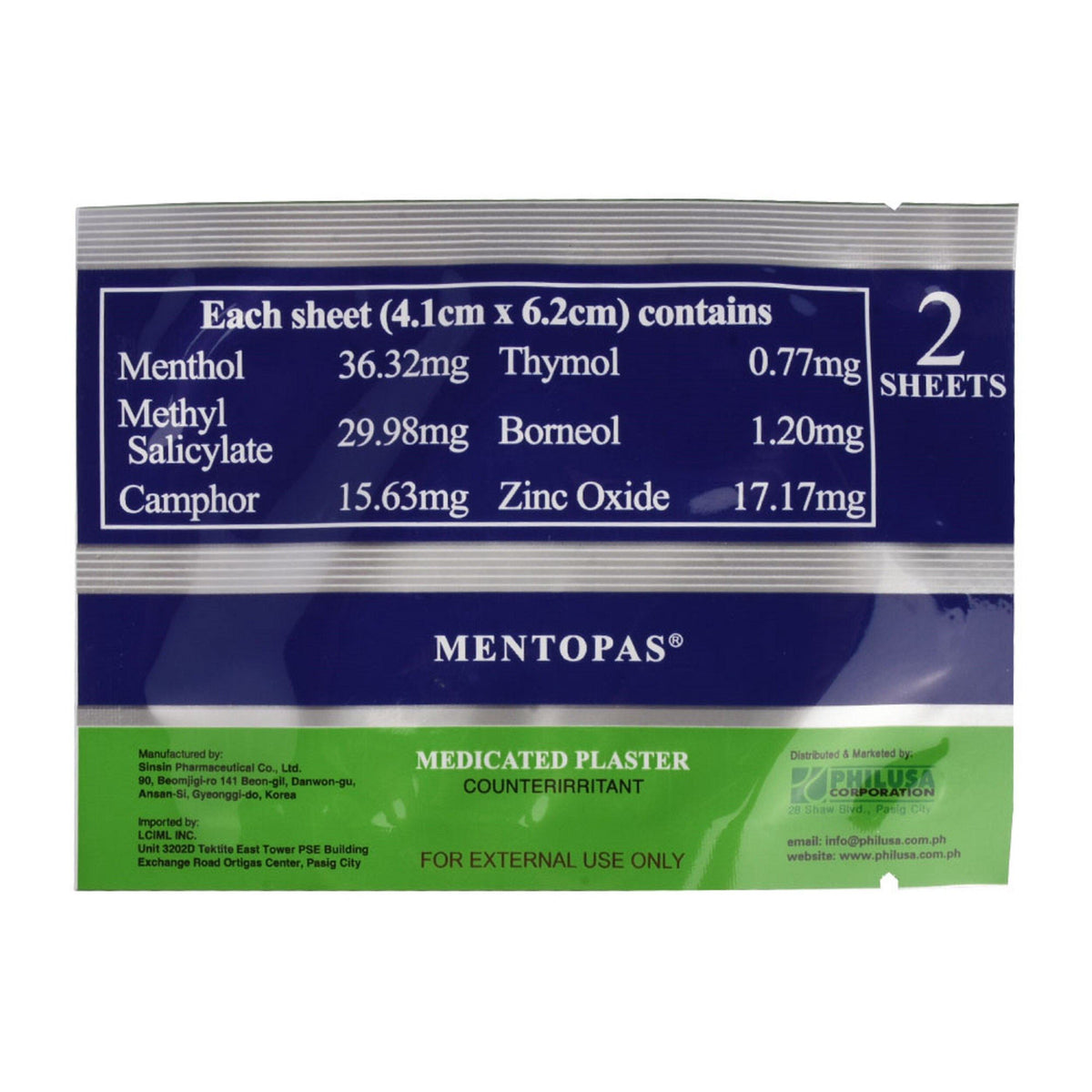 MENTOPAS MEDICATED PLASTER ORIG 2'S – iMed Pharmacy